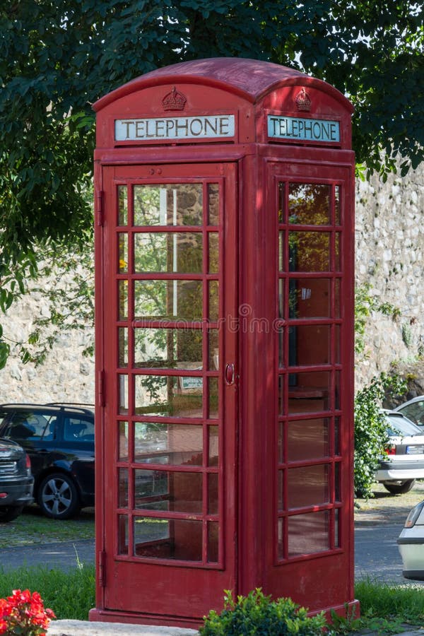 Two Red British Telephone Boxes from the Front Stock Image - Image of ...