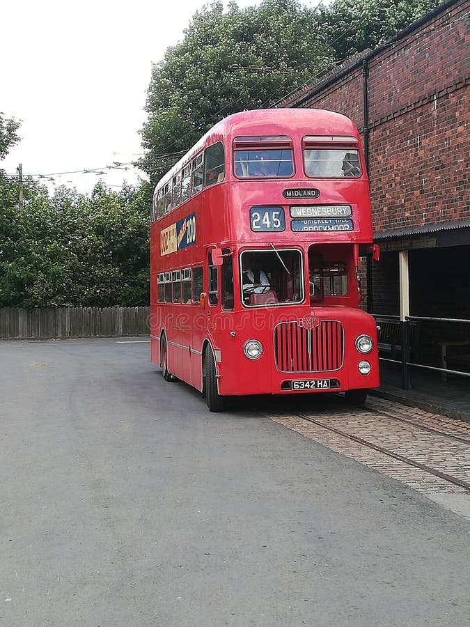 Old red bus road museum editorial stock image. Image of road - 122697424