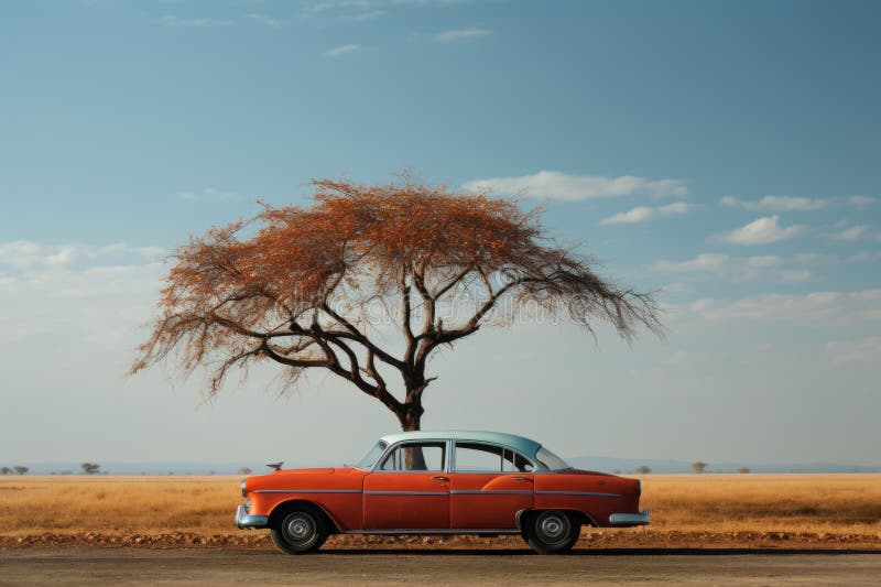 A Car Parked Next To a Tree Stock Illustration - Illustration of parked ...