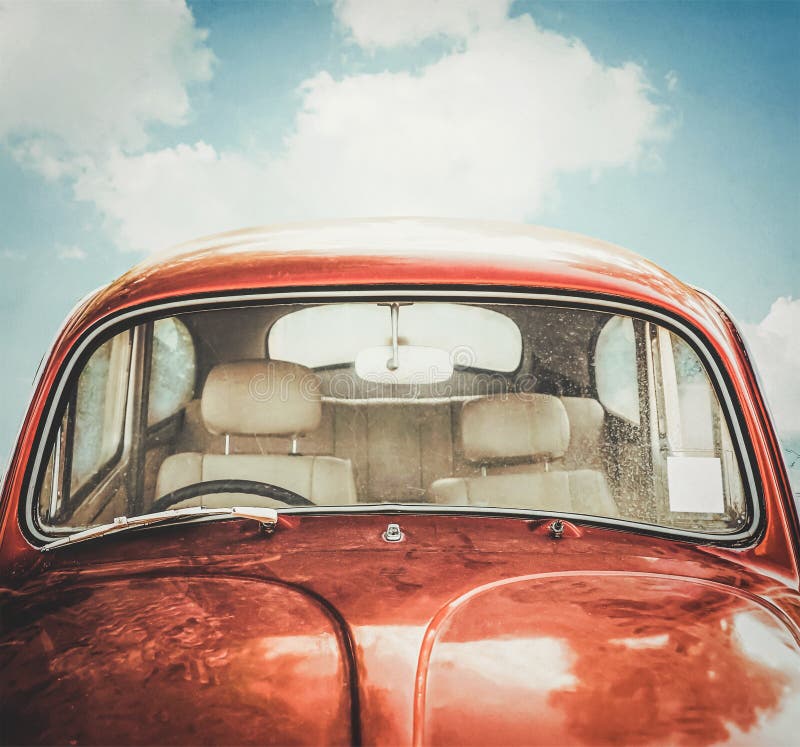 Old Red Car Sky Background Retro Filter Stock Photos - Free & Royalty ...