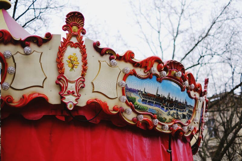 Old red carousel stock image. Image of fairground, style - 90387635