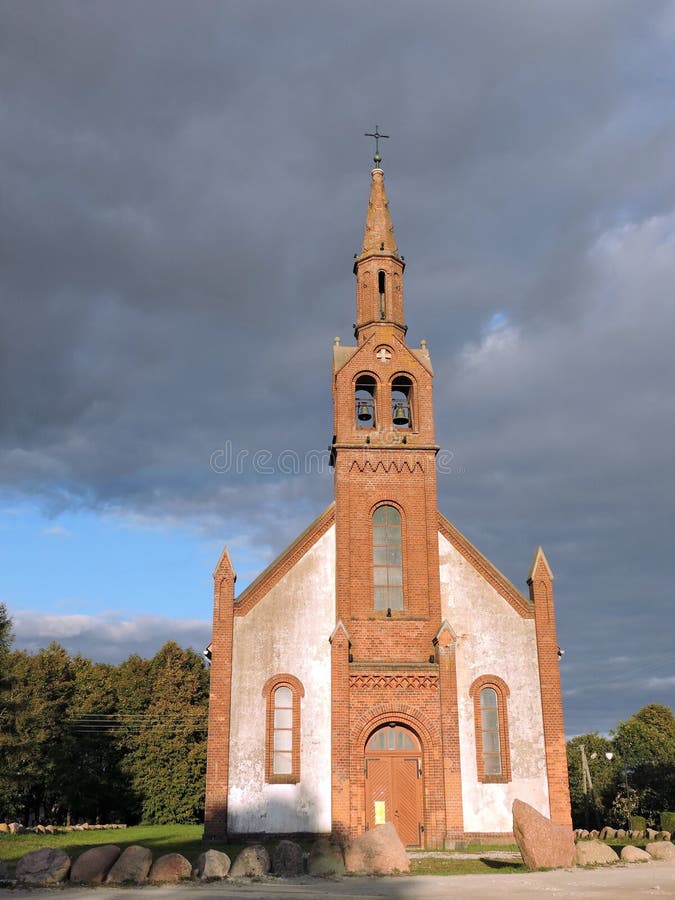 Old red Church , Lithuania stock photo. Image of historical - 77445784