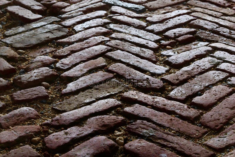 Old Red Cobble Stone Road Set at Diagonal Stock Image - Image of rock ...
