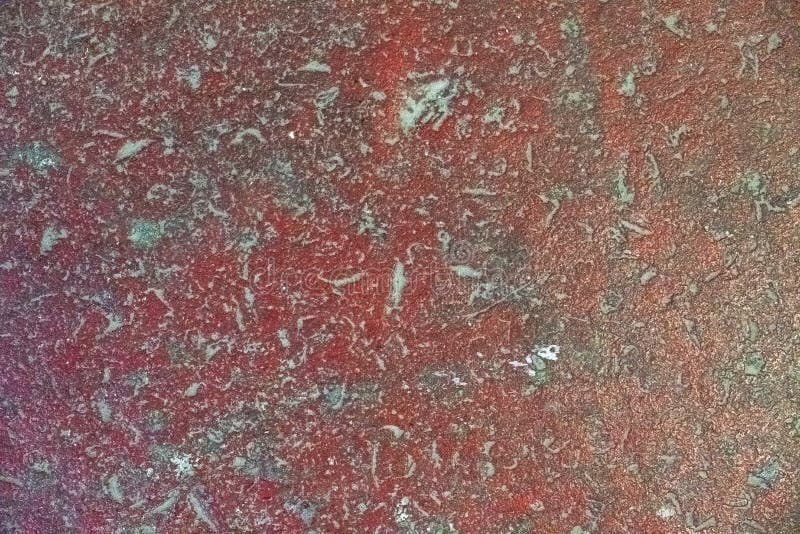 Old Red Concrete Wall with Blue Paint Stains and Deep Relief. Rough ...