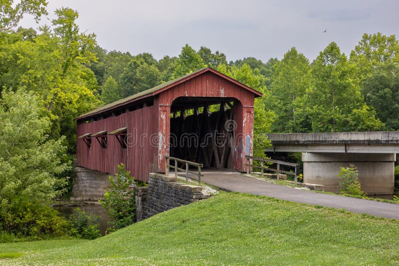 Cataract Covered Bridge Over Mill Creek Stock Image - Image of country ...