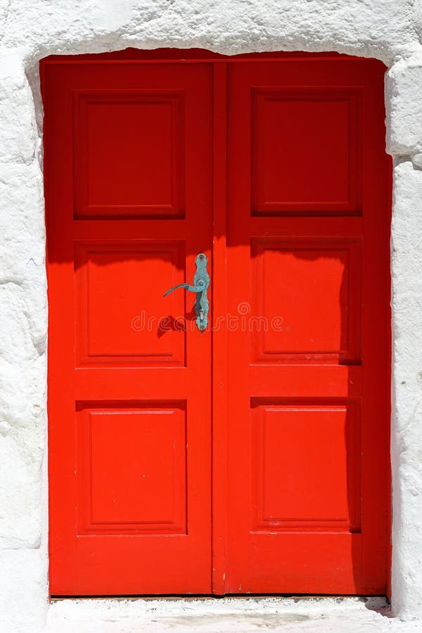 Old Red Door Next To White Wall Stock Image - Image of floor, brick ...