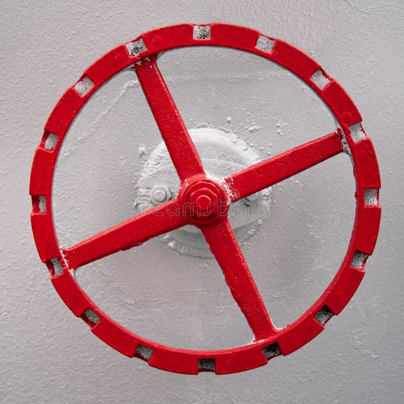 Old Red Hand Wheel on the Wall of Tank Stock Image - Image of ...