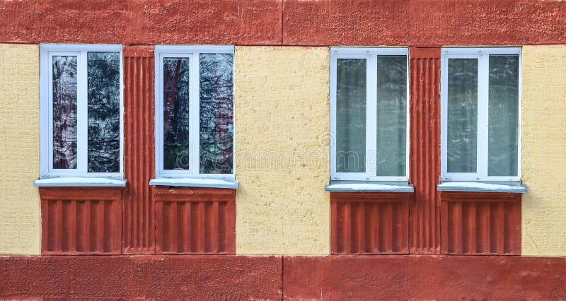 The Old Red House. Four Windows Stock Image - Image of design ...