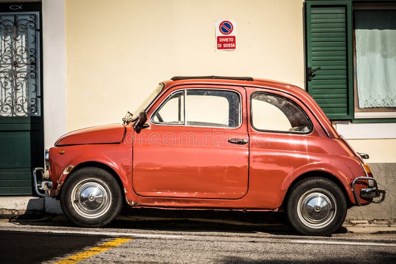 Old, red Italian car, Old, red, tiny and cute Fiat
