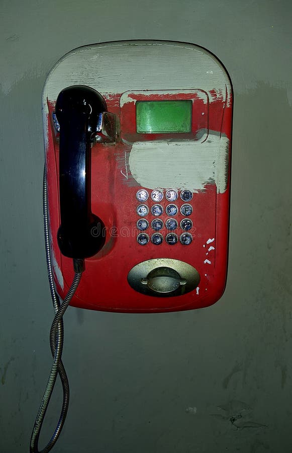 Old Red Landline Phone on the Street Stock Photo - Image of retro ...