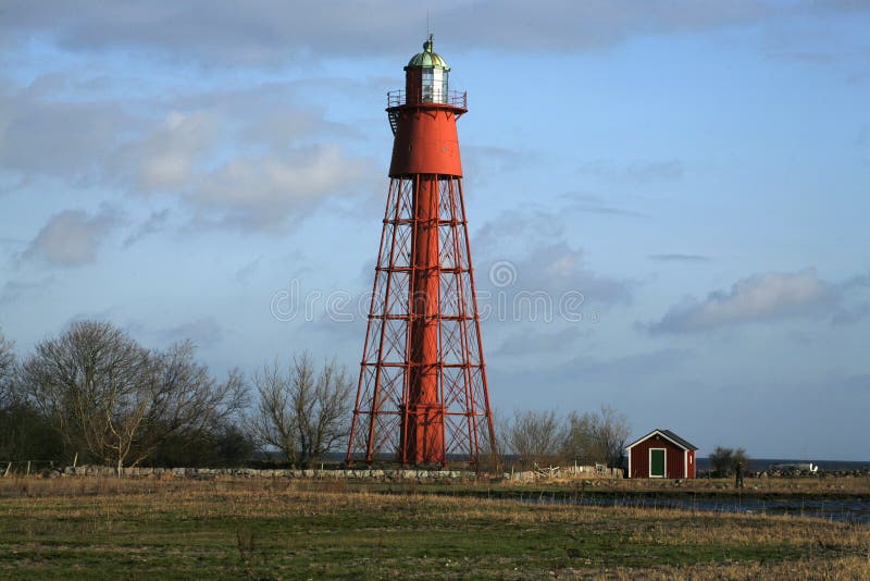 Old Red Lighthouse with Blue Sky Stock Image - Image of lighthouse ...
