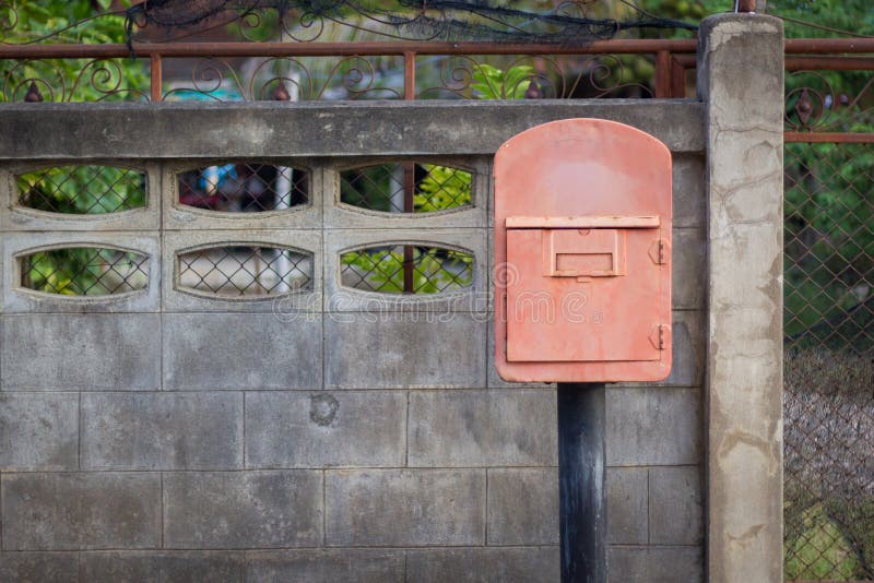 Old Red Mailboxes at Front Yard Stock Photo - Image of color ...