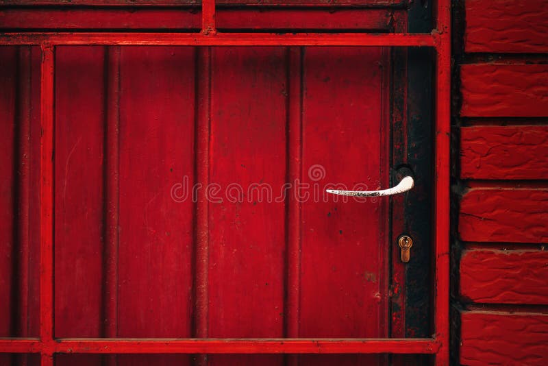 Old Red Metallic Door with Worn Handle Stock Image - Image of gate ...