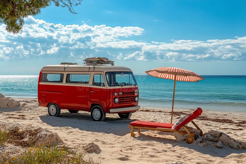 Old Red Minibus on the Beach Stock Image - Image of tourism, sandy ...
