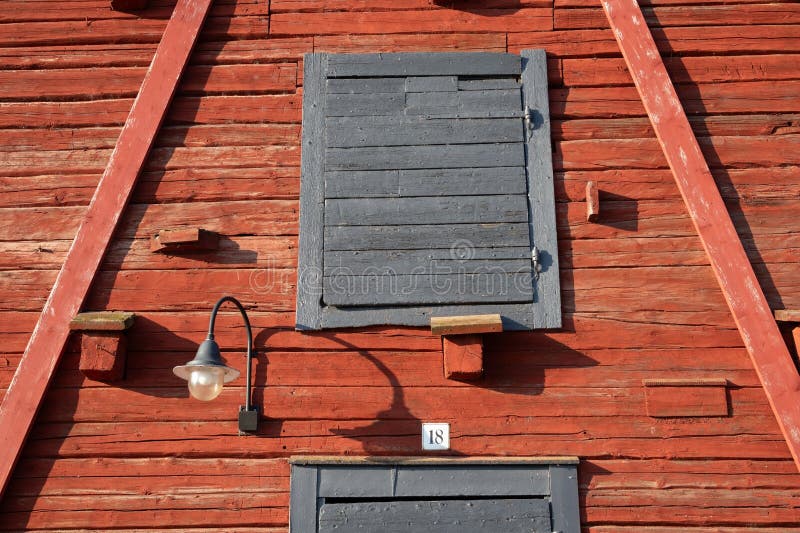 Old Red Painted Wooden Log Wall Background Stock Image - Image of ...