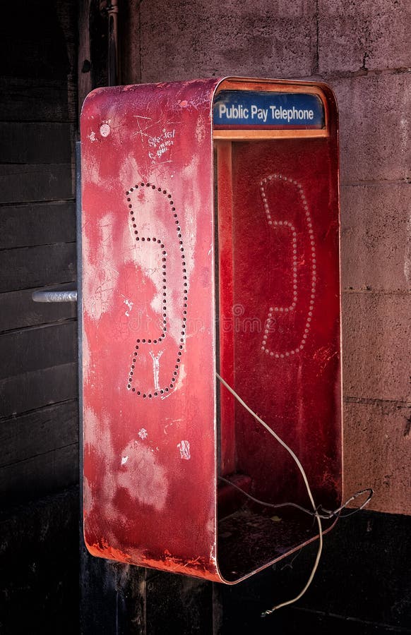 An Old Red Pay Phone No Longer in Use. Stock Image - Image of numbers ...