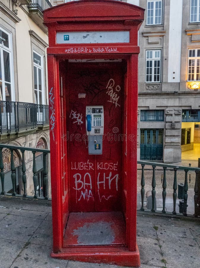 Old Red Phone Booth in the City of Porto Editorial Stock Image - Image ...