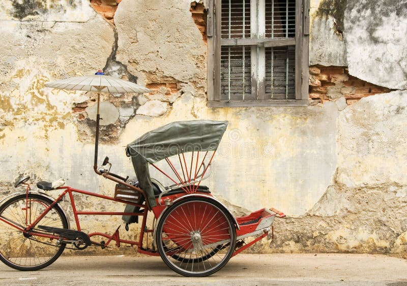 Old Red Rickshaw and Heritage House, Penang, Malaysia Stock Image ...