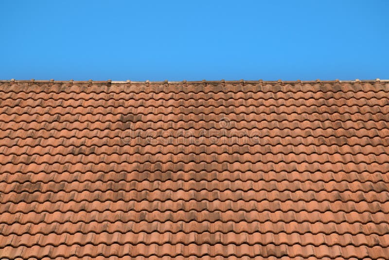 Old Red Roof Tiles Texture and Blue Sky Background Stock Photo - Image ...