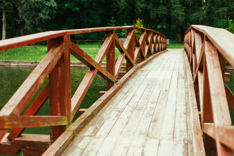 Old Red Rustic Wooden Bridge Background Stock Photo - Image of brown ...