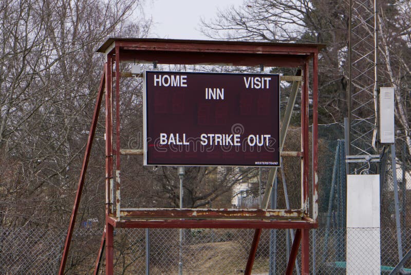An Old Red Rusty Baseball Score Sign Stock Image - Image of suburbs ...