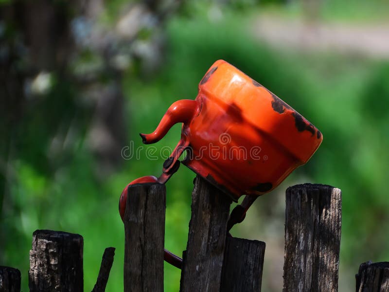 Old Red Rusty Teapot on the Fence Stock Photo - Image of teapot, rusty ...