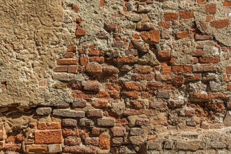 Old Red Sandstone Brick Wall Worn by Time. Stock Photo - Image of ...