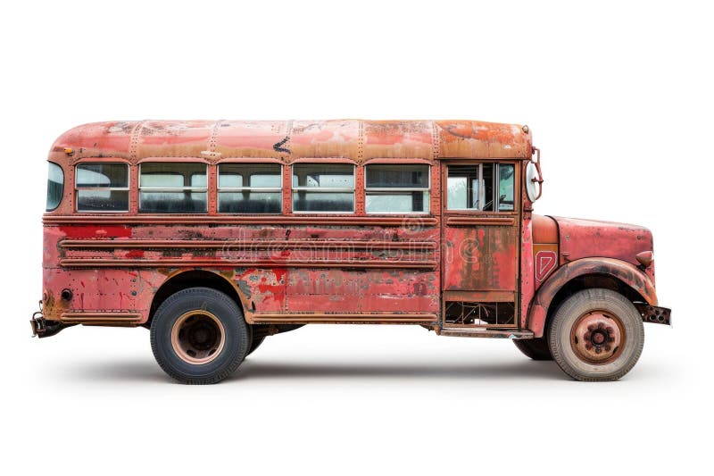 An Old Red School Bus Sits on a White Floor, Providing a Unique and ...