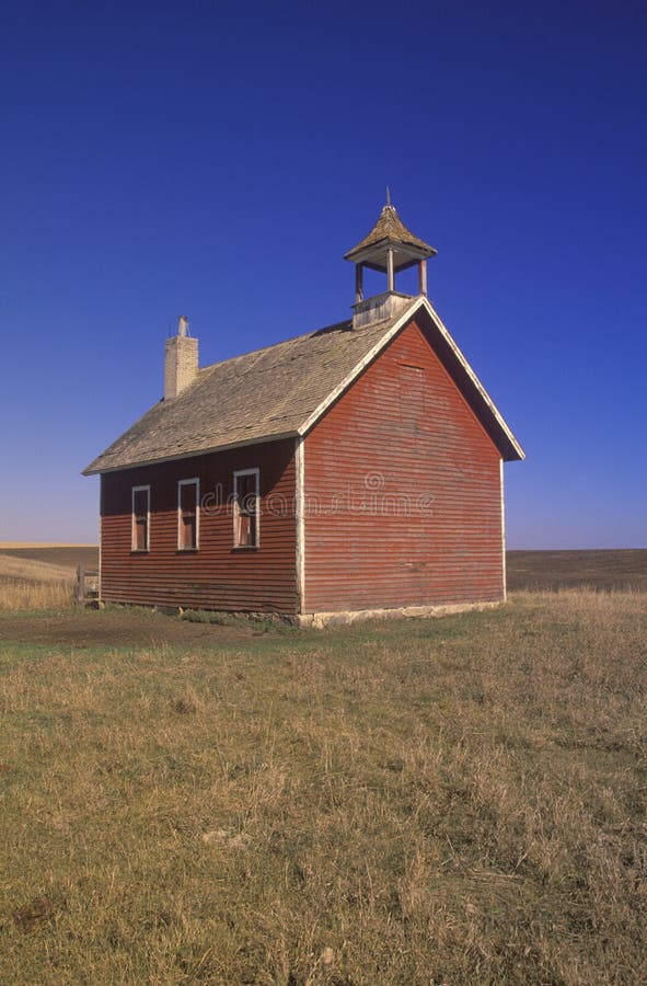 Old Red Schoolhouse on Prairie Stock Photo - Image of battle, minnesota ...