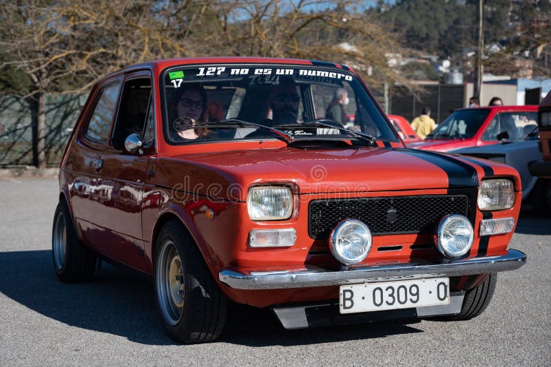 Old Red Spanish Seat 127 Car with Black Stripes Editorial Photo - Image ...