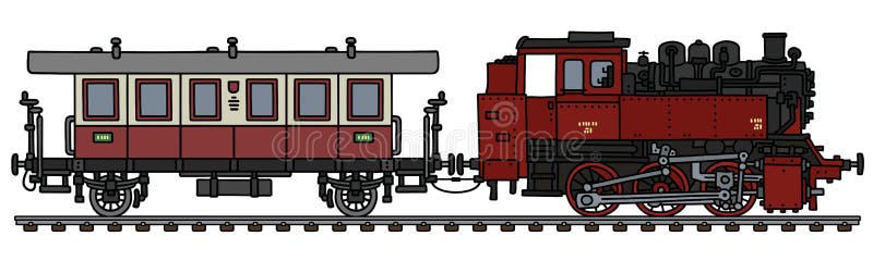 The Old Red Steam Locomotive and the Coach Stock Vector - Illustration ...