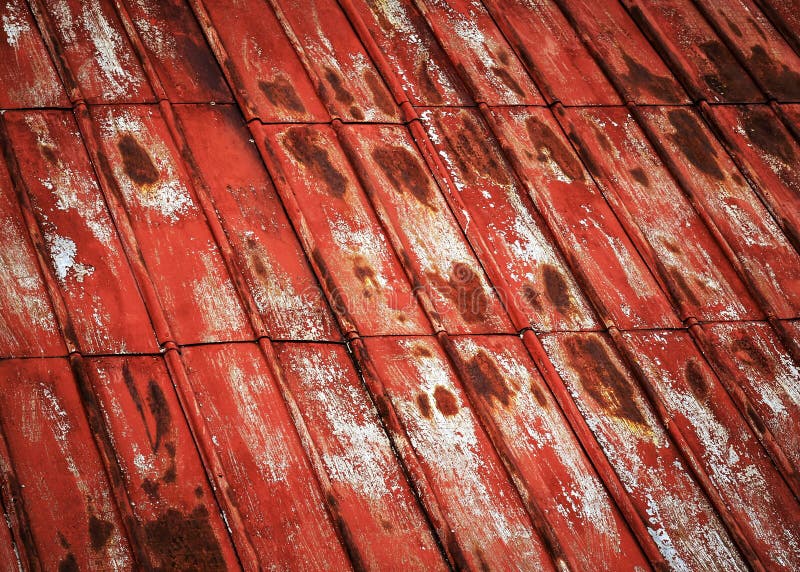 Old Red Steel Metal Panel Roof Stock Photo - Image of construction ...