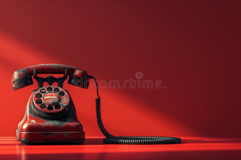 An Old Red Telephone is Placed on a Red-themed Surface Stock ...