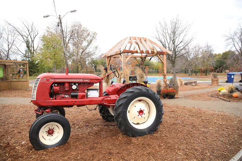 Old Red Tractor on the Farm Stock Photo - Image of blue, transport ...
