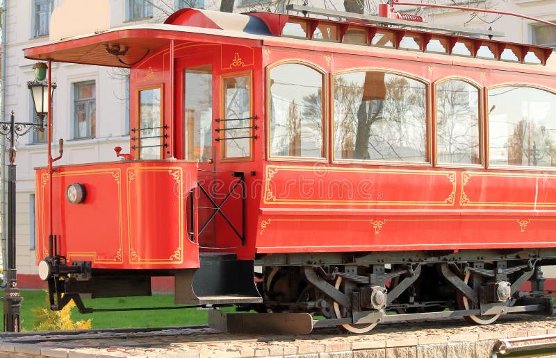 Old red tram stock photo. Image of platform, transportation - 158692240