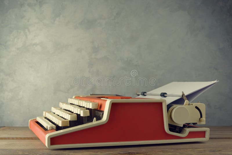 Old Red Typewriter on a Wooden Table Stock Photo - Image of memo ...