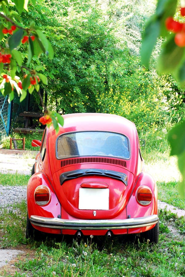 Old Red Volkswagen Beetle Car Stock Image - Image of auto, machine ...