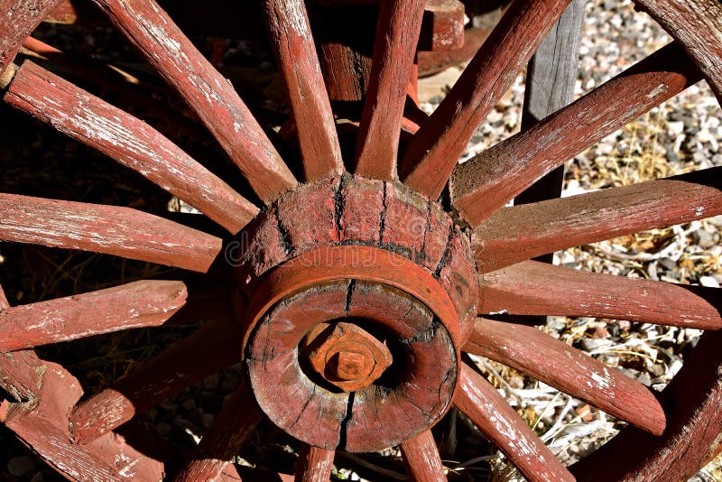 Old Red Wagon Wheel with Spokes and Hub Stock Image - Image of cargo ...