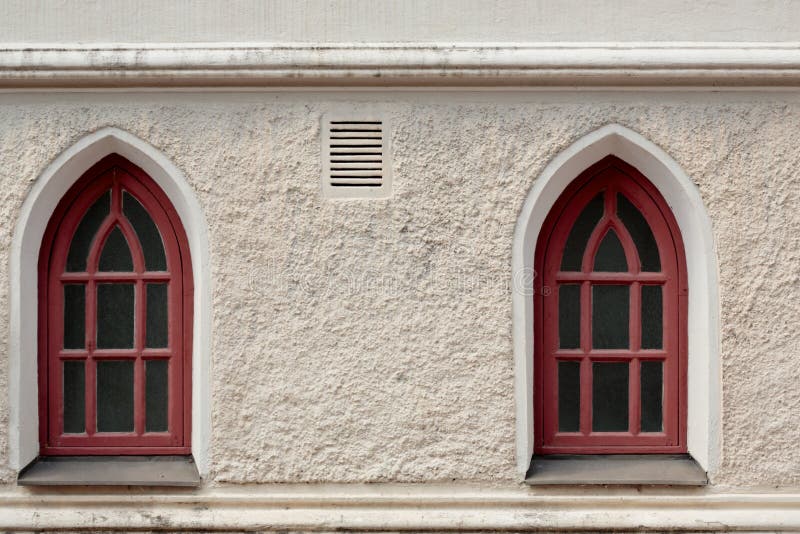 Old Red Wooden Church Windows Stock Image - Image of entrance, house ...