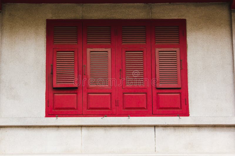 Old Red Wooden Windows on White Walls Stock Photo - Image of ...