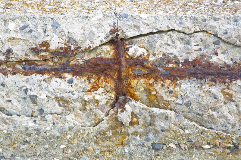 Old Danger Reinforced Concrete Pillar Structure with Damaged and Rusty ...