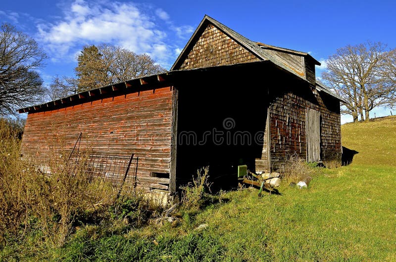 Old Farm Shed Surrounded By Weeds And Fences(black And White) Stock ...