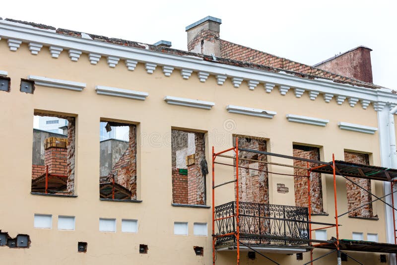 Old Residential Building Under Renovation. House Reconstruction. Stock ...