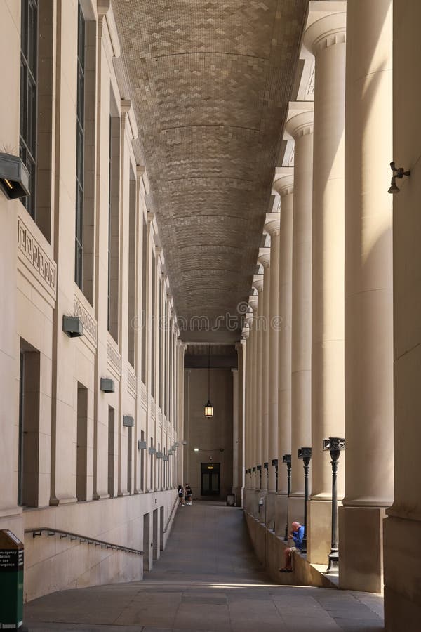 Old Restored Building - Massive Columns and a Long Corridor. Ancient ...