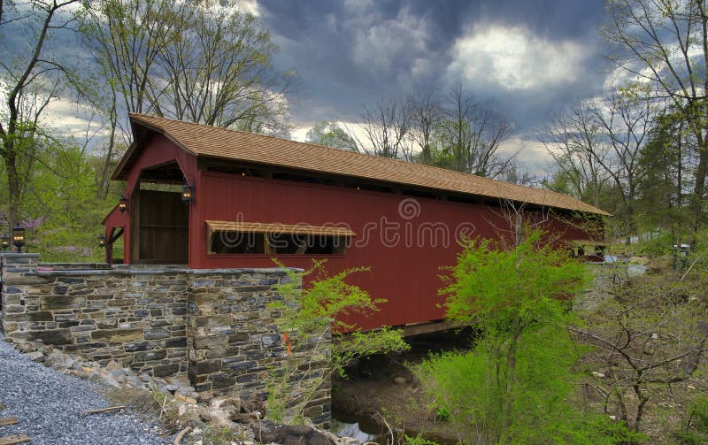 An Old Restored 1844 Covered Bridge on a Spring Day Stock Photo - Image ...
