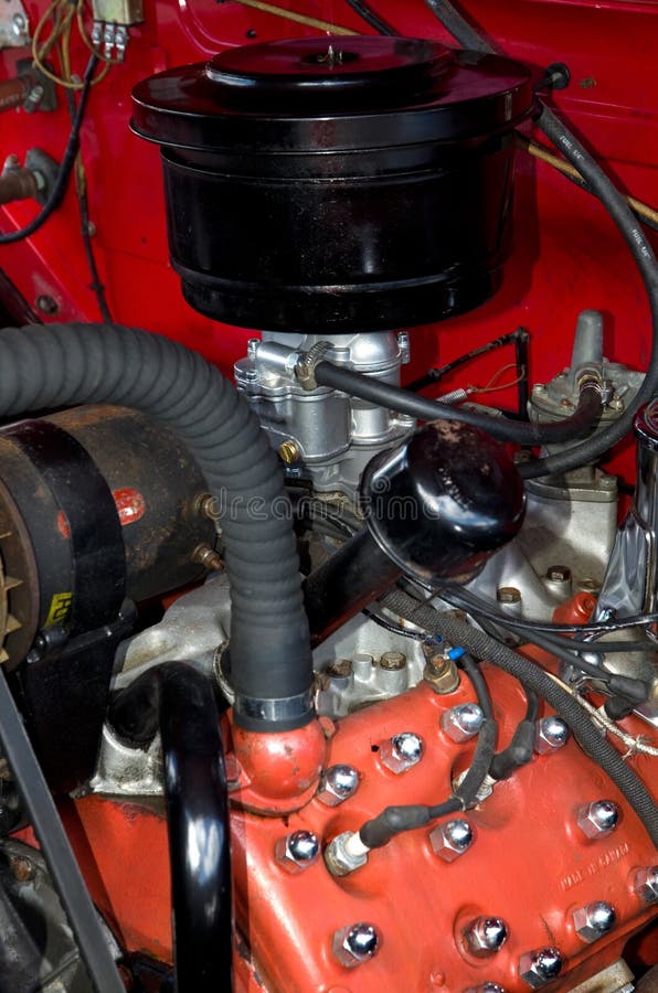Old Restored Orange Flat Head V8 Engine Stock Image - Image of cars ...