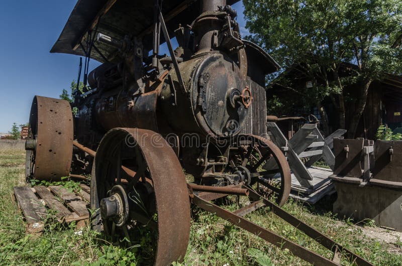 Old restored steam engine stock image. Image of motor - 128363525