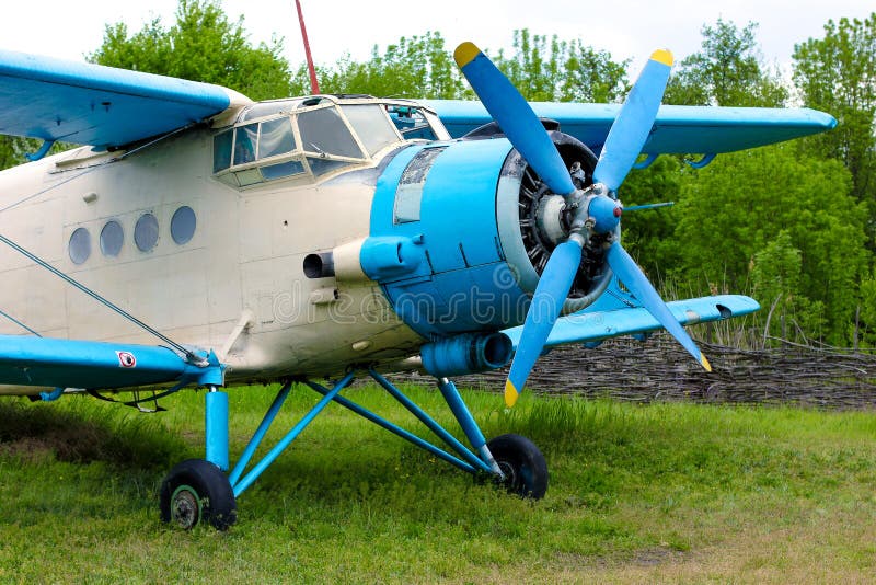 Old Retro Airplane on Green Grass Stock Photo - Image of aerodrome ...