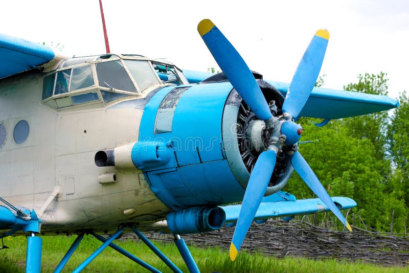 Old Retro Airplane on Green Grass Stock Photo - Image of engine ...