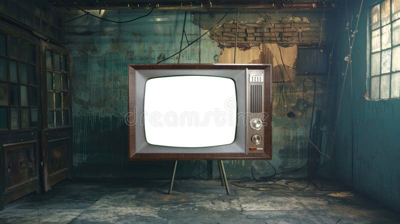 Old Retro Analog TV in Old Room Interior, , Blank Screen for Designer ...